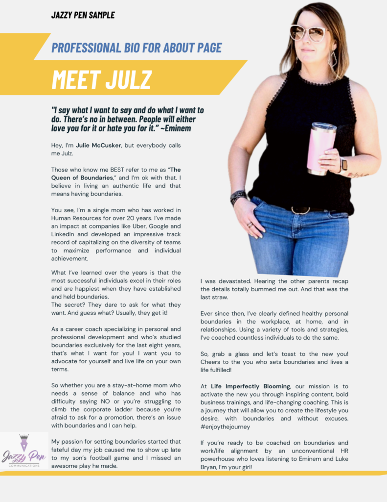 Julz Bio for About Page – Jazzy Pen Communications